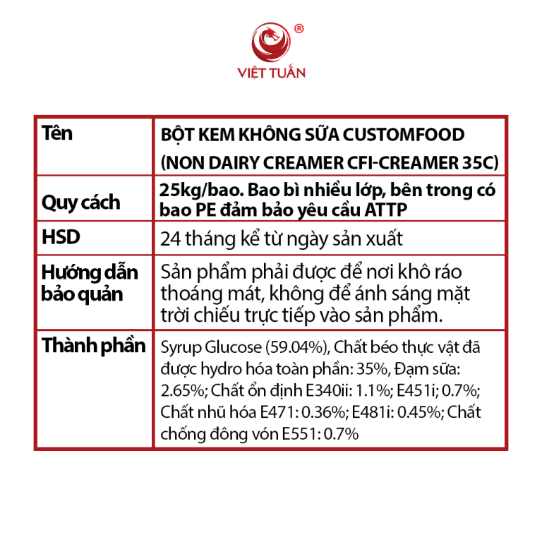 Bột Kem Không Sữa Custom Food (Non Dairy Creamer CFI - Creamer 35C) 25kg